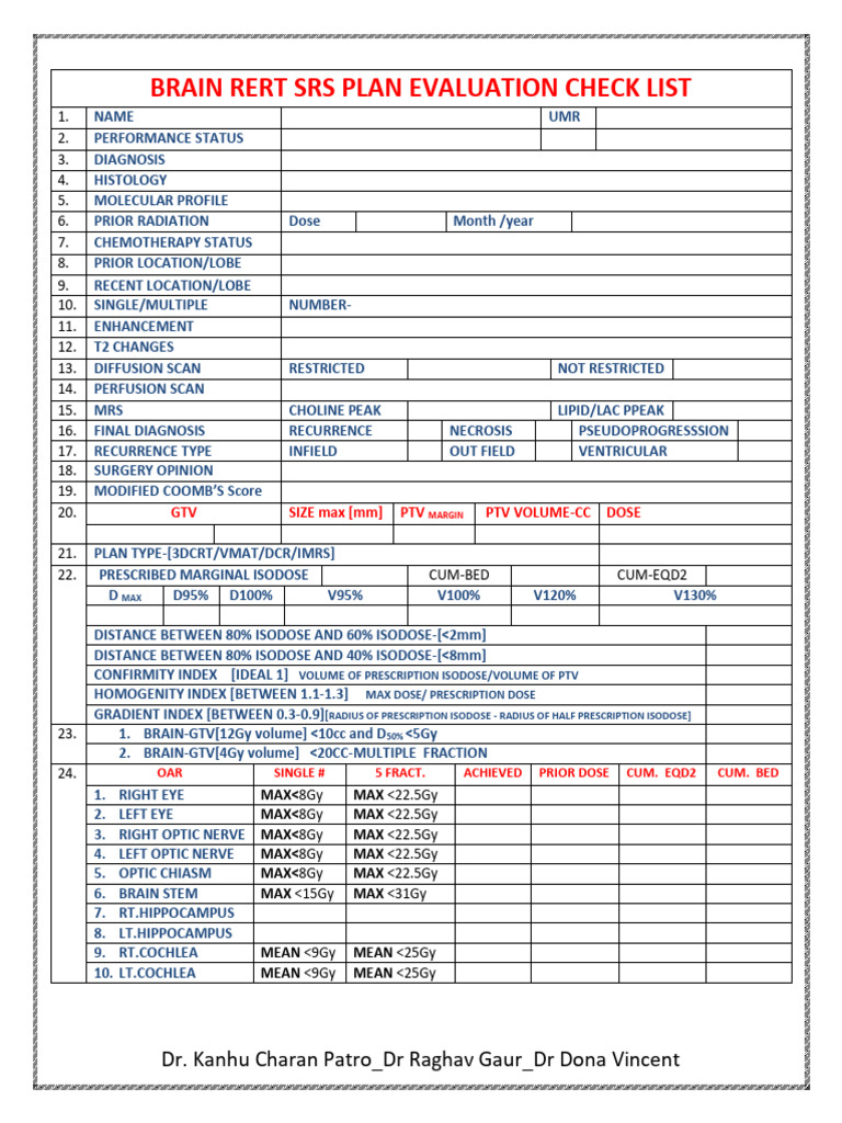 SRS Brain Met Plan Evaluation Sheet | PDF | Radiation Therapy ...