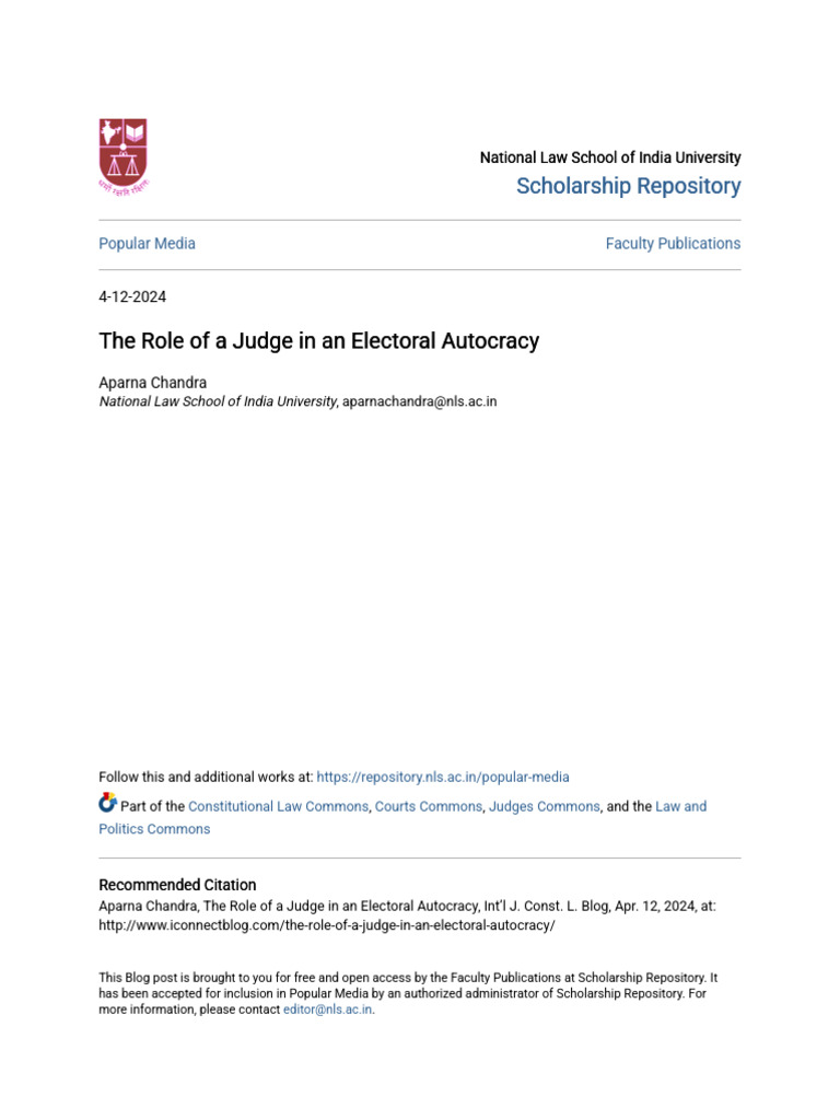 The Role of A Judge in An Electoral Autocracy | PDF | Elections | Democracy