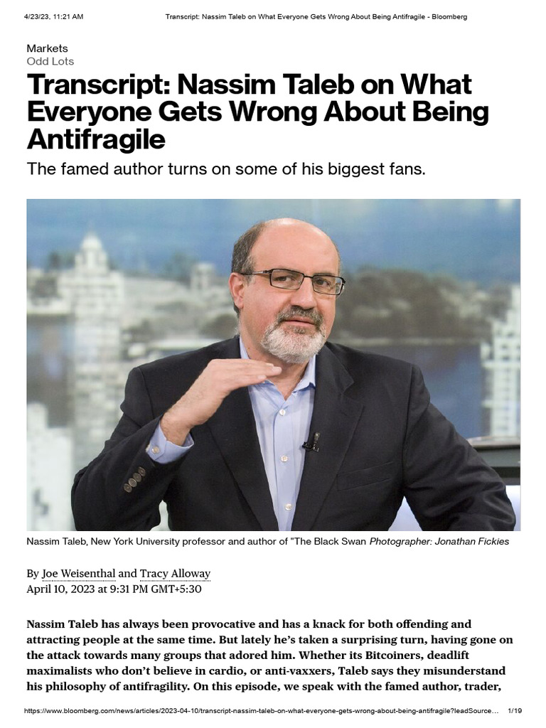 Transcript - Nassim Taleb On What Everyone Gets Wrong About Being Antifragile - Bloomberg | PDF ...