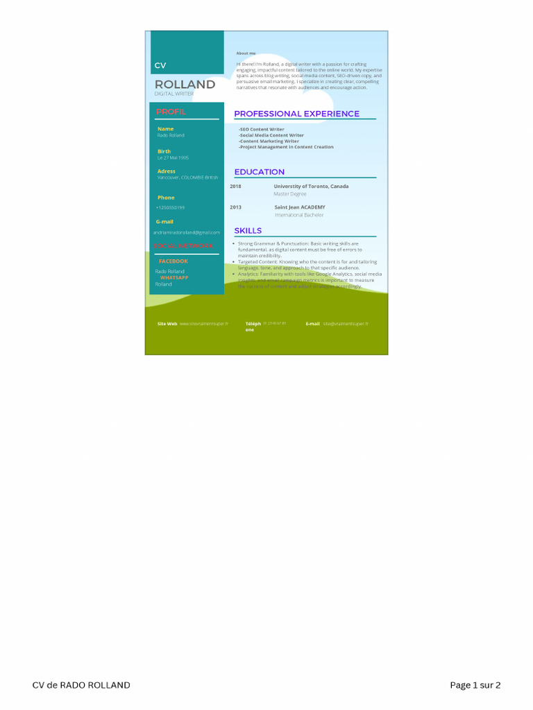 CV de RADO ROLLAND | PDF
