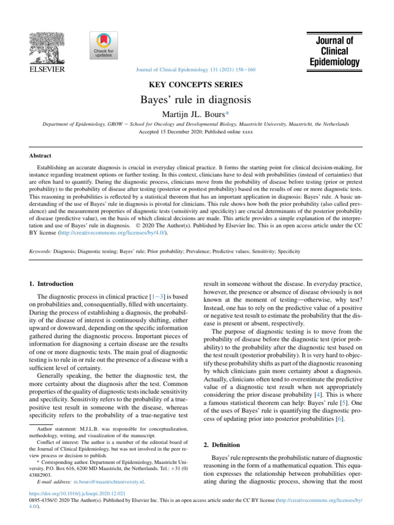 Bayes' Rule in Clinical Diagnosis | PDF | Sensitivity And Specificity ...
