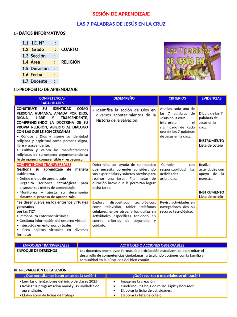 D2 A2 Ses. Rel. Las 7 Palabras de Jesús en La Cruz | PDF | Jesús | Paraíso