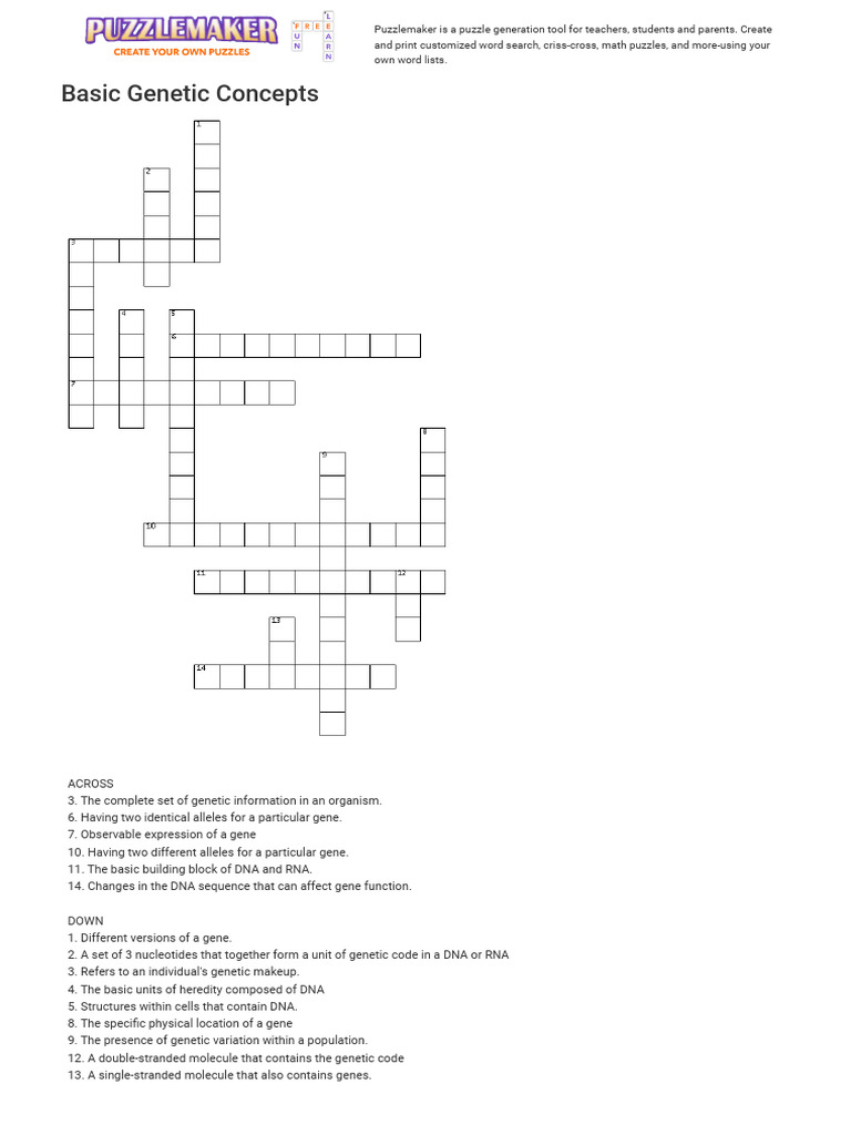 Criss Cross Puzzle - Discovery Education Puzzlemaker | PDF