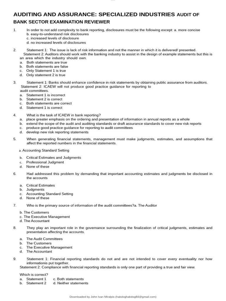 Bank Sector Audit Examination Guide | PDF | Audit | Auditor's Report