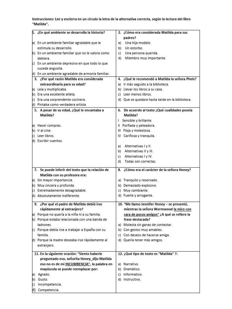 Prueba Actualizado Matilda | PDF
