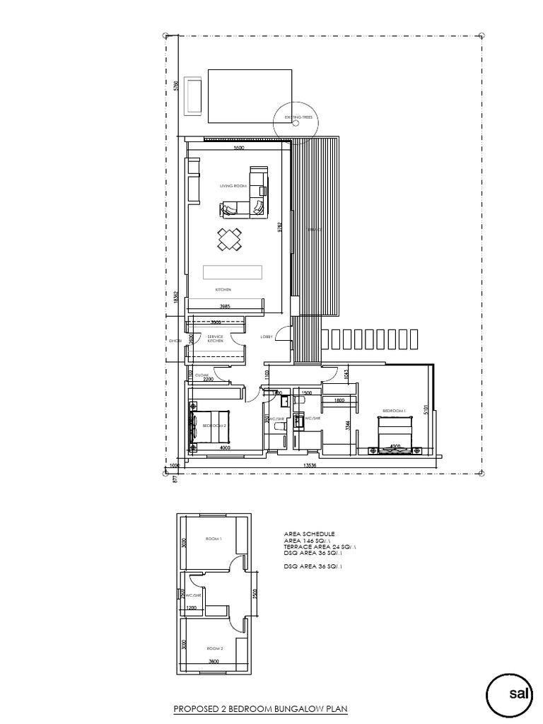 Proposed 2 Bedroom Bungalow Plan | PDF