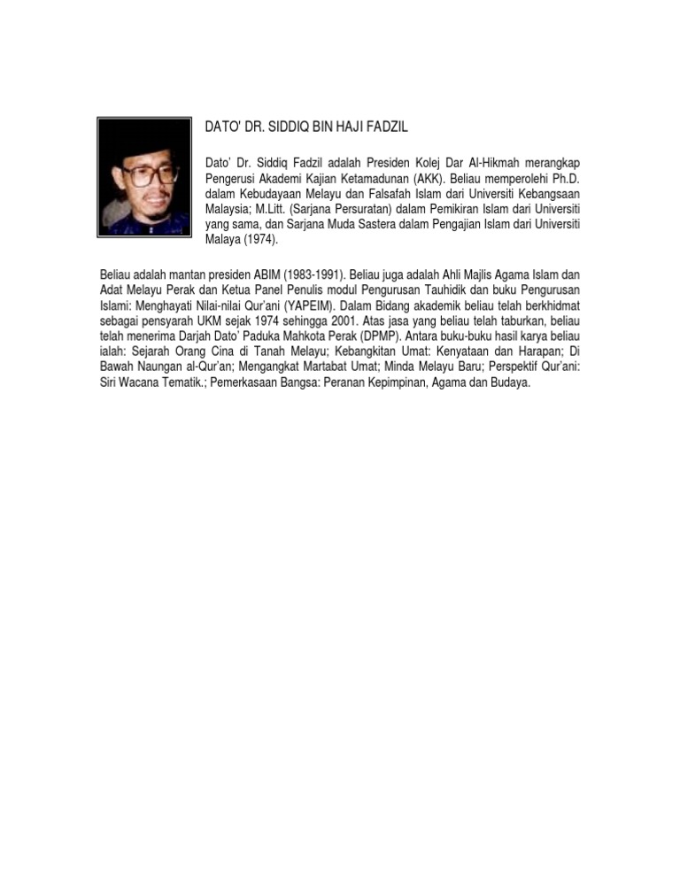 Biodata DR Siddiq Fadzil | PDF