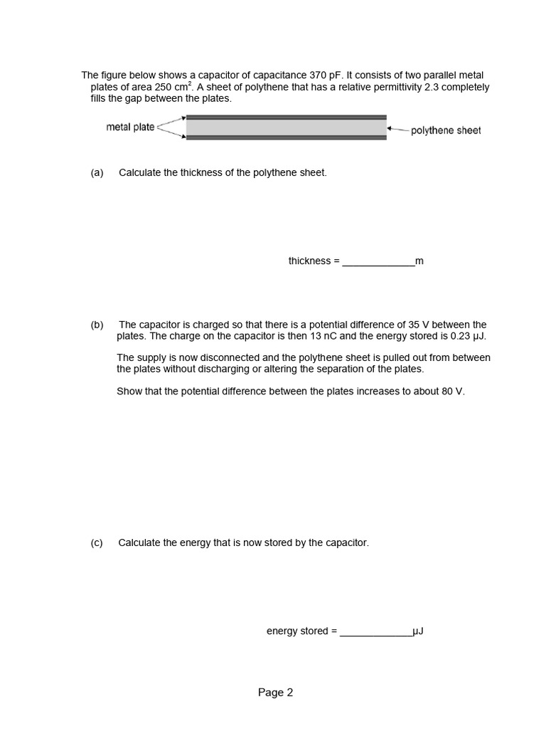 Parallel Plate Capacitor QP | PDF | Capacitor | Capacitance