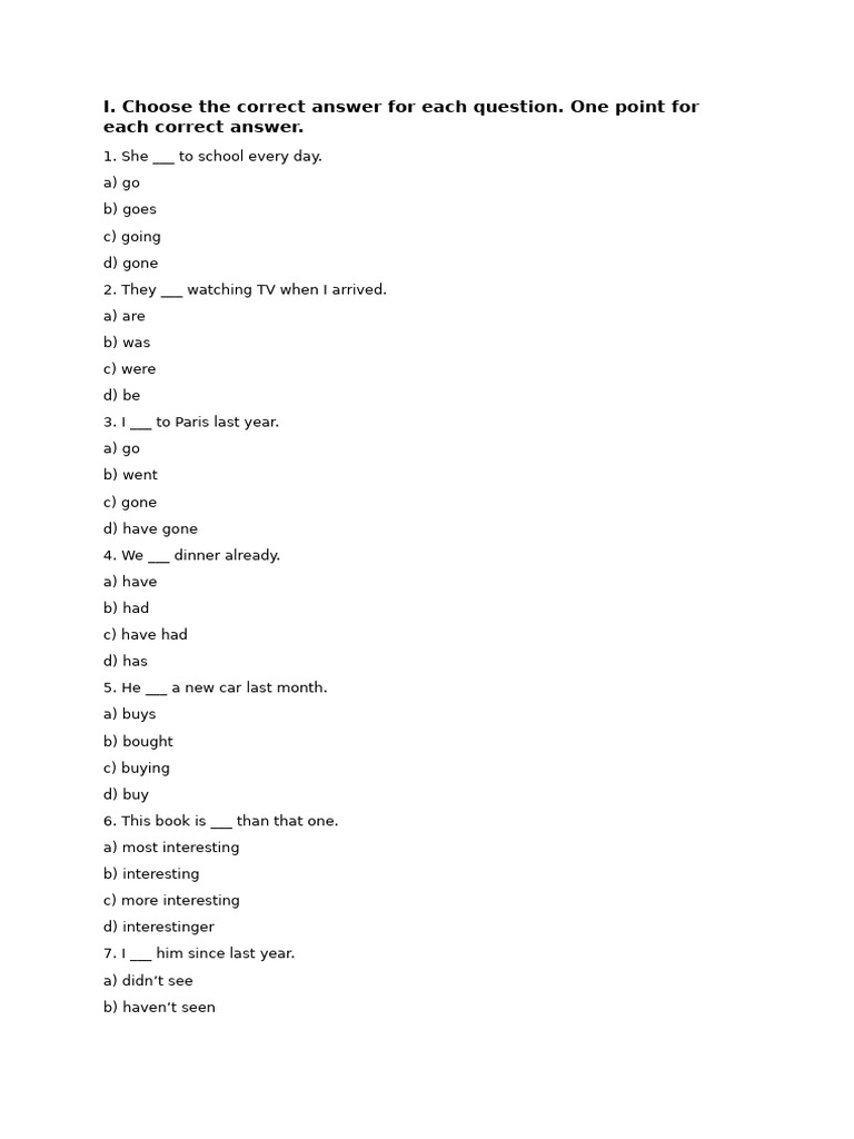 Grammar Level Test | PDF