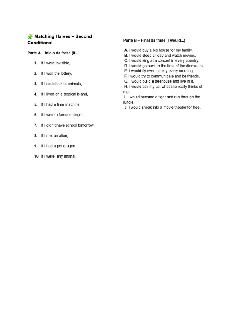 ? Matching Halves - Second Conditional | PDF
