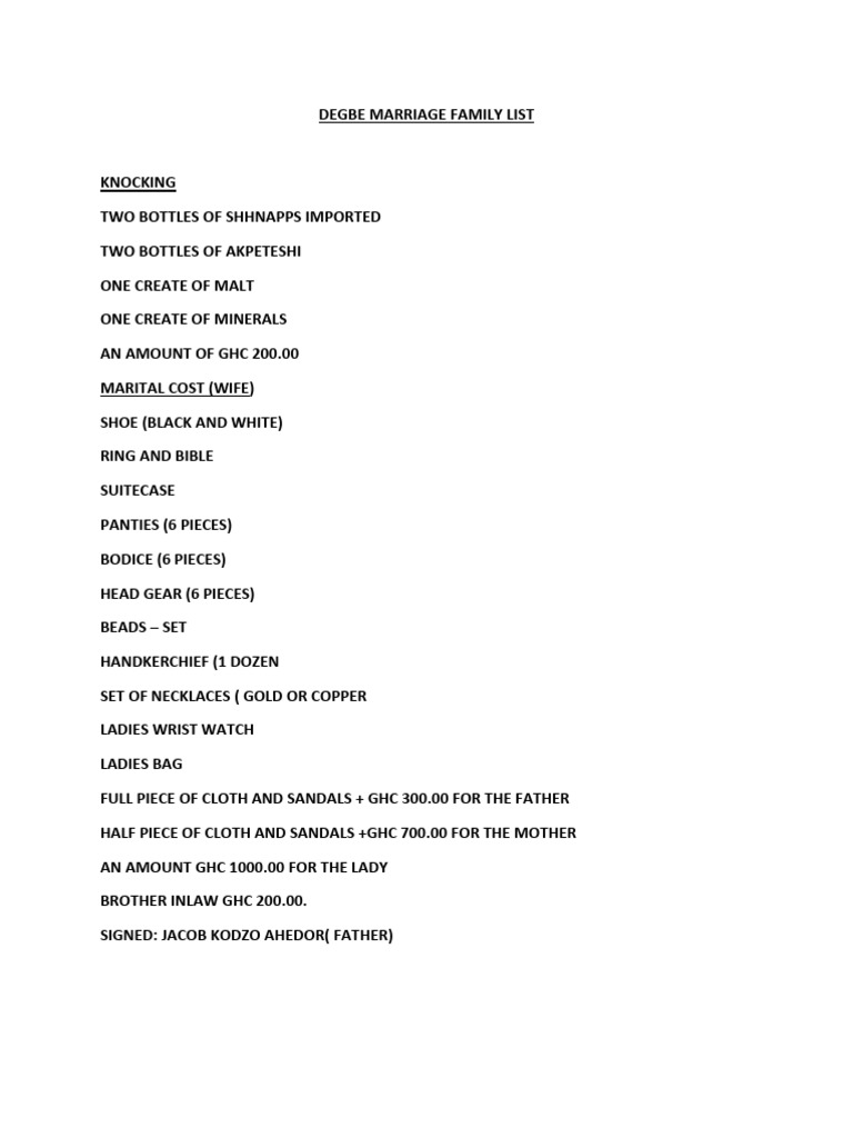 Degbe Marriage Family List | PDF