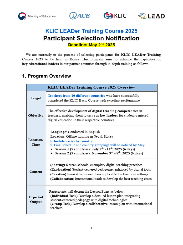 Annex Application of The Klic Leader Training Course 2025 1 | PDF ...