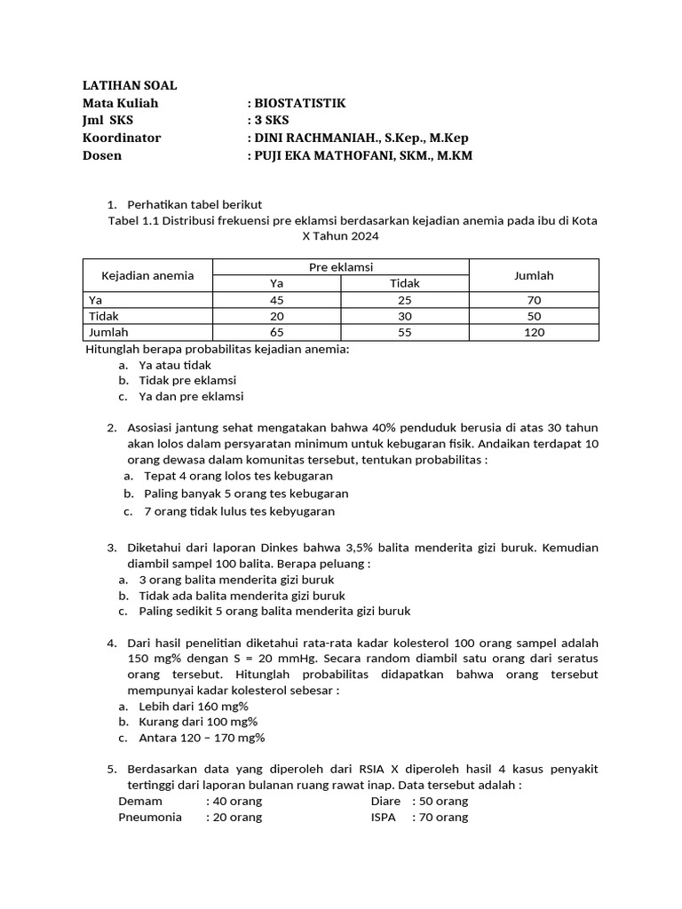 Latihan Soal SP Biostat PSIK | PDF