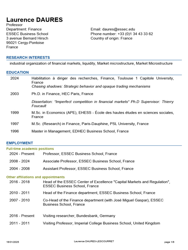 Laurence Daures: Finance Research Profile | PDF | Investing | Money