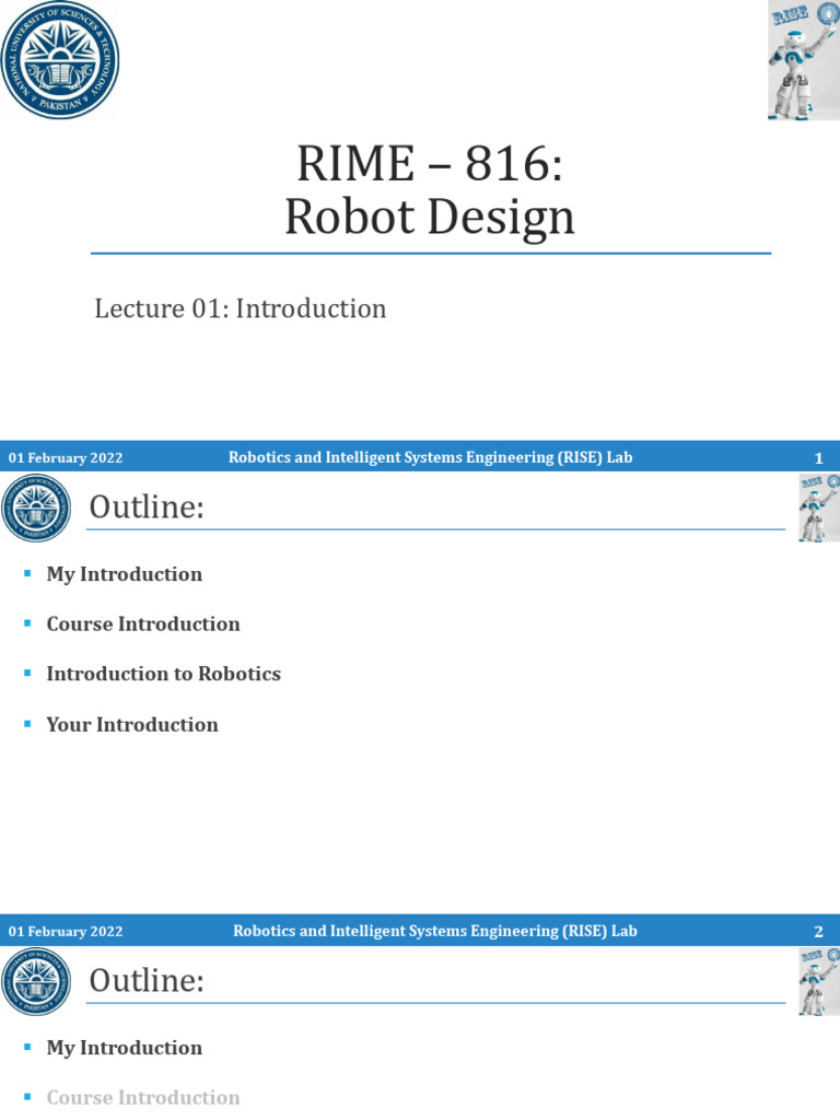 Robot Design - Lec 01 - Introduction | PDF | Robotics | Robot
