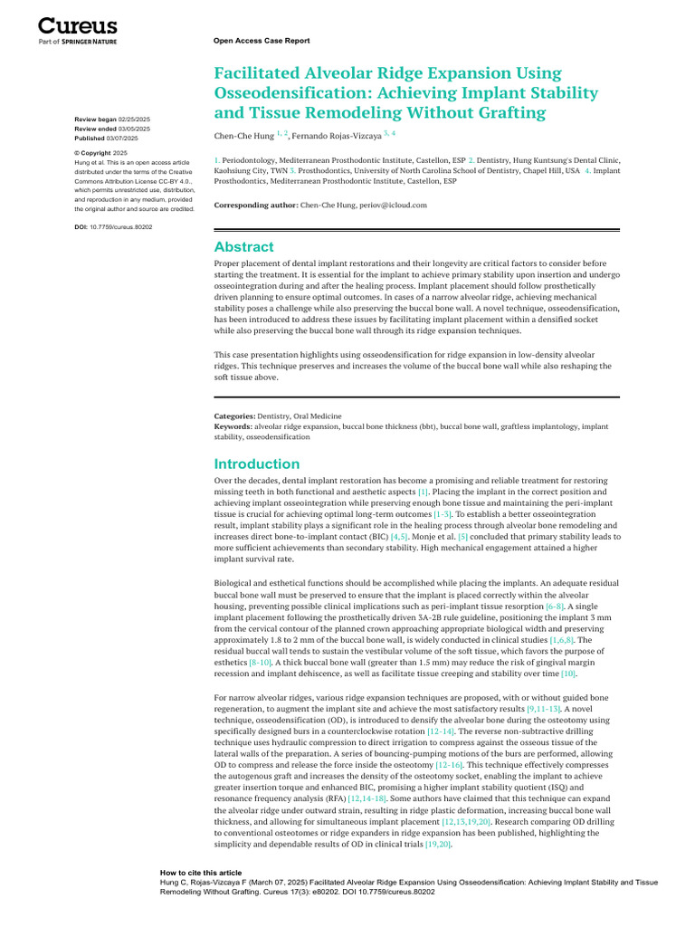 Facilitated Alveolar Ridge Expansion Using Osseodensification ...