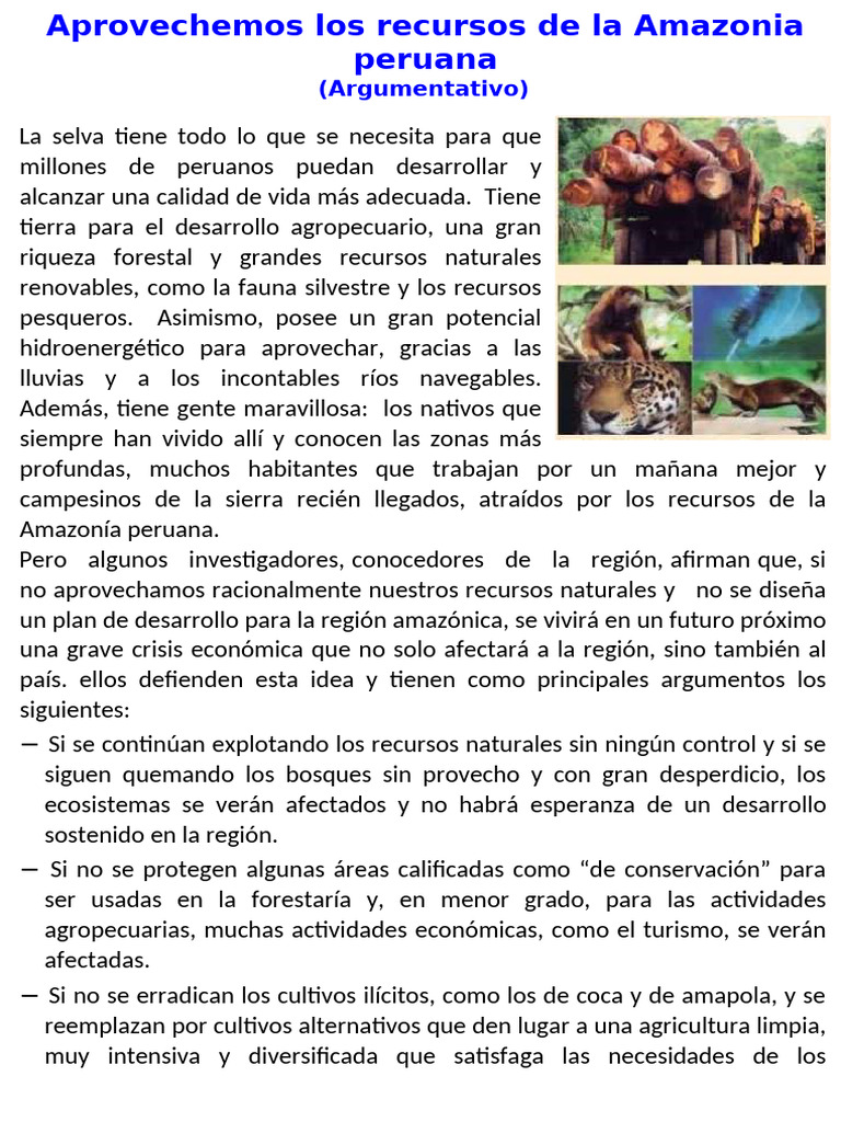 Aprovechemos los recursos de la Amazonia peruana | PDF | Perú | Los bosques
