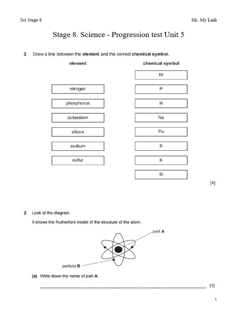 Stage 8 Science Progression Test Unit 5 | PDF