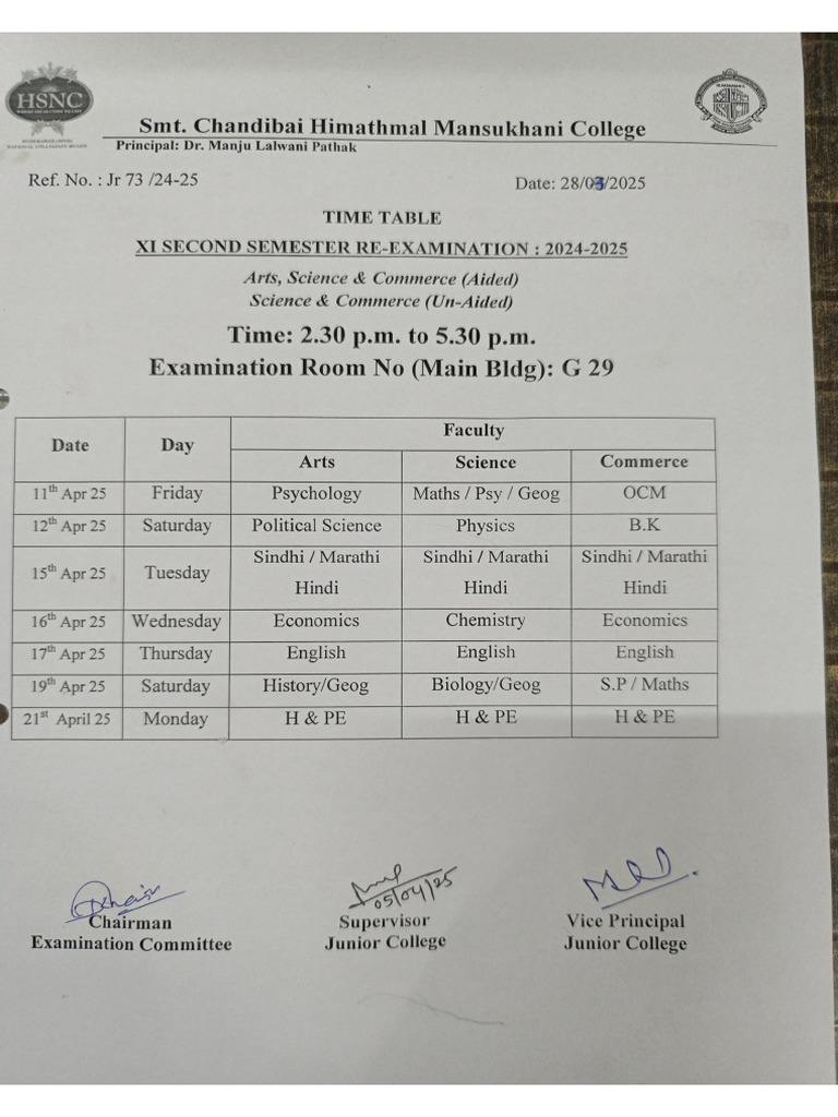 XL Second Sem Re-Exam Timetable (2024-25) | PDF