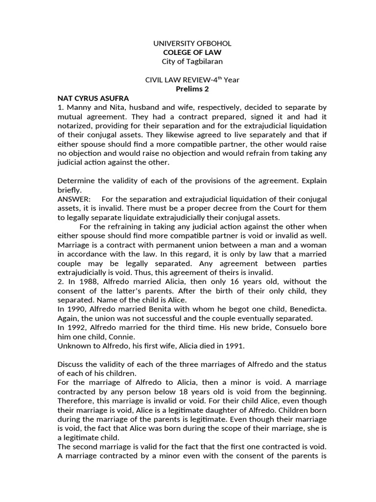 Civil Law Review Prelims Part 2 | PDF | Marriage | Divorce