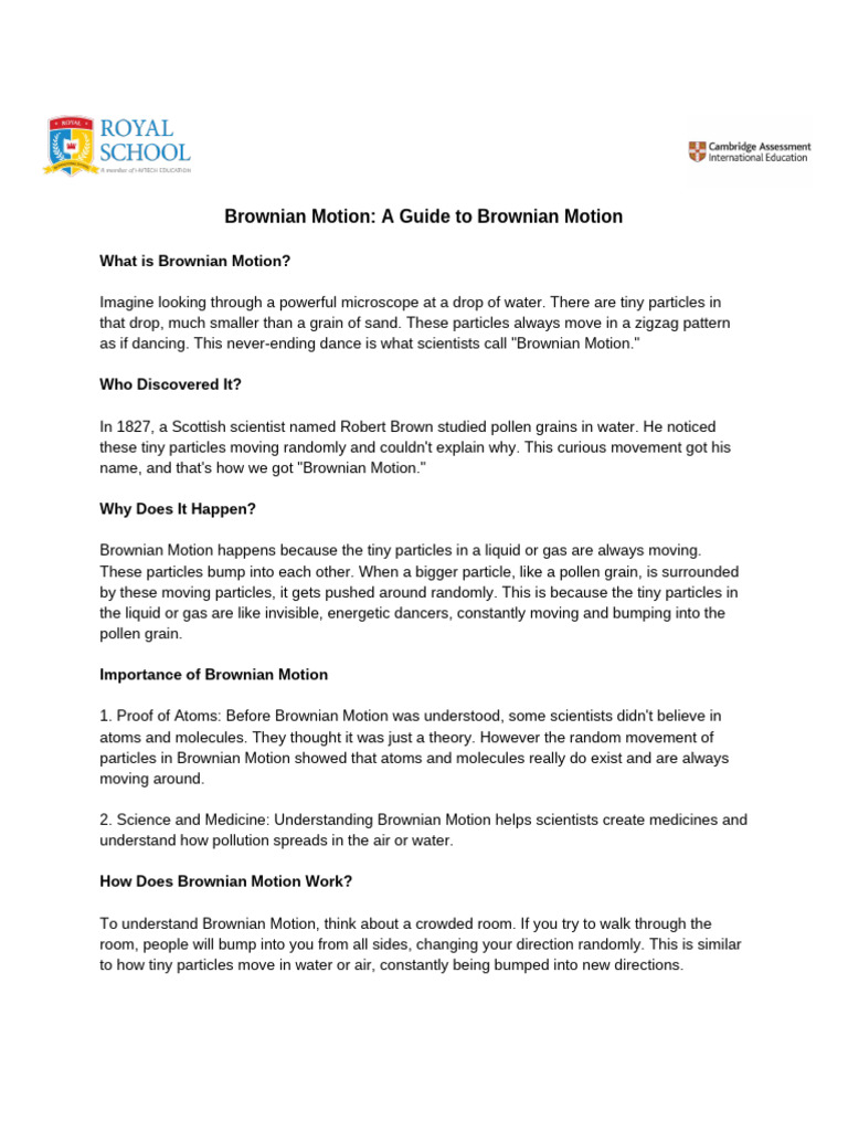 Understanding Brownian Motion Explained | PDF | Brownian Motion | Particle