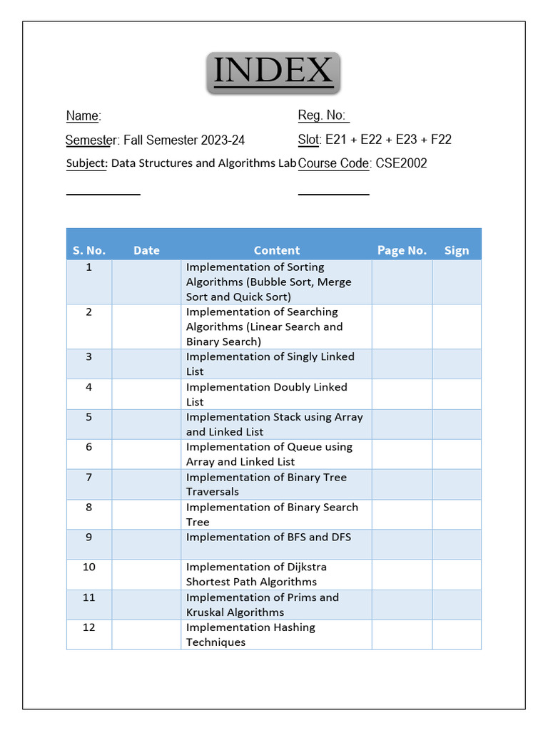 DSA Lab Record File - Index (1) | PDF