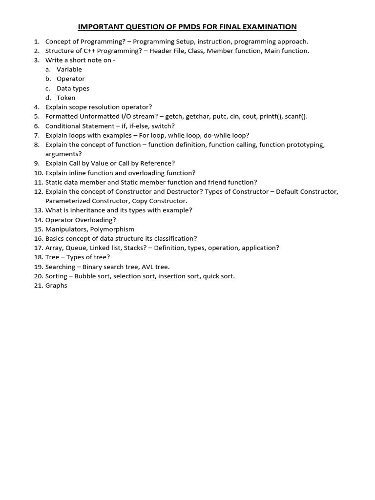 Important Question of PMDS For Final Examination | PDF