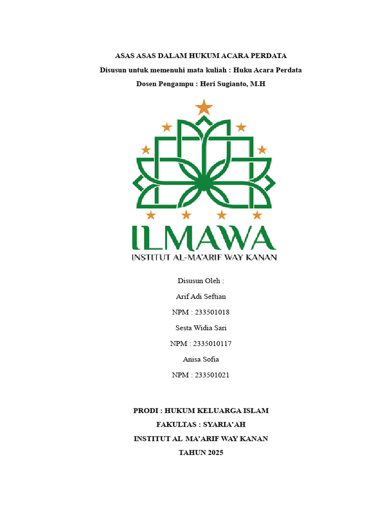 Asas Asas Dalam Hukum Acara Perdata - Arif | PDF