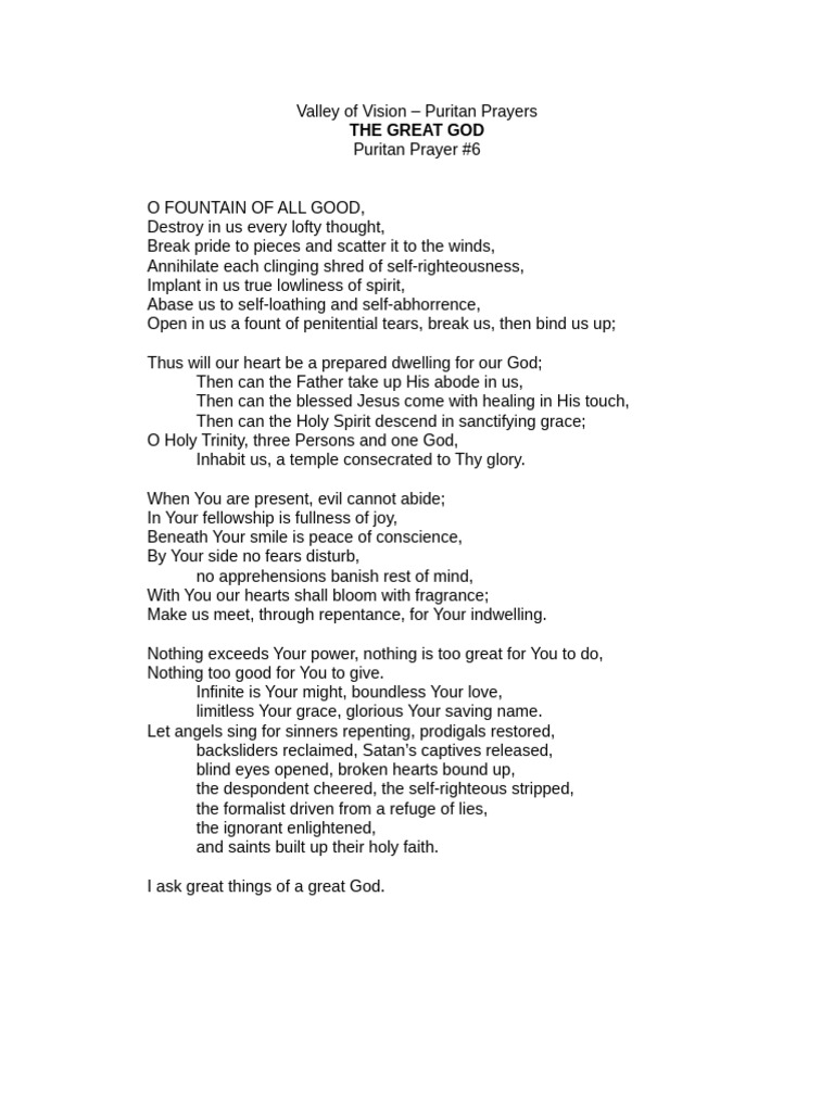 Valley of Vision - Puritan Prayer 006 (June1624) | PDF