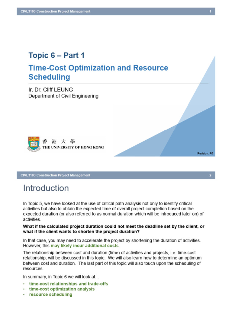Topic 6 - Time-Cost Optimization and Resource Scheduling (Part 1) (R0) | PDF | Project ...