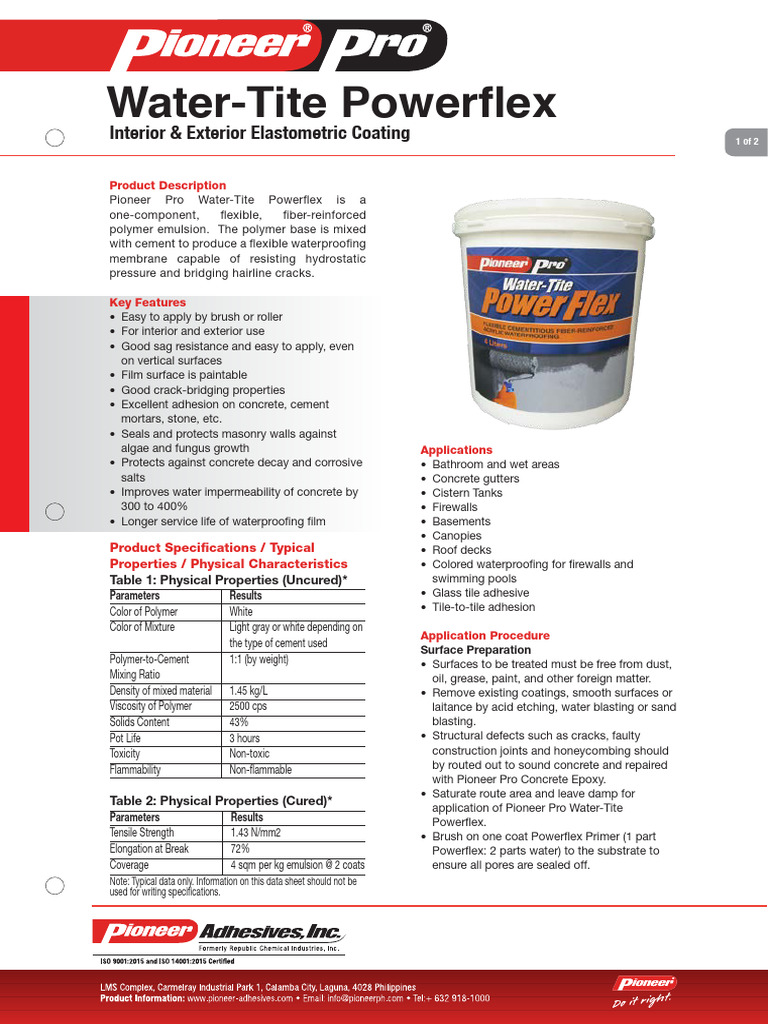 Pioneer Pro Water-Tite Powerflex Guide | PDF | Concrete | Cement