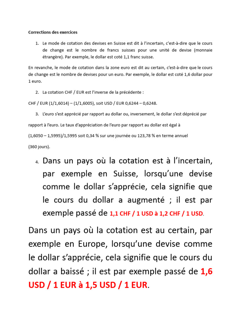 Cotation du franc suisse expliquée | PDF | Dollar américain | Franc suisse