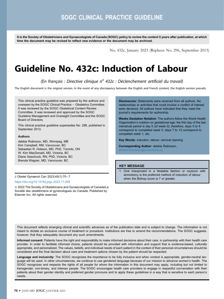 Debbie Robinson Guideline No 432c Induction of Labour | PDF | Childbirth | Medical Specialties