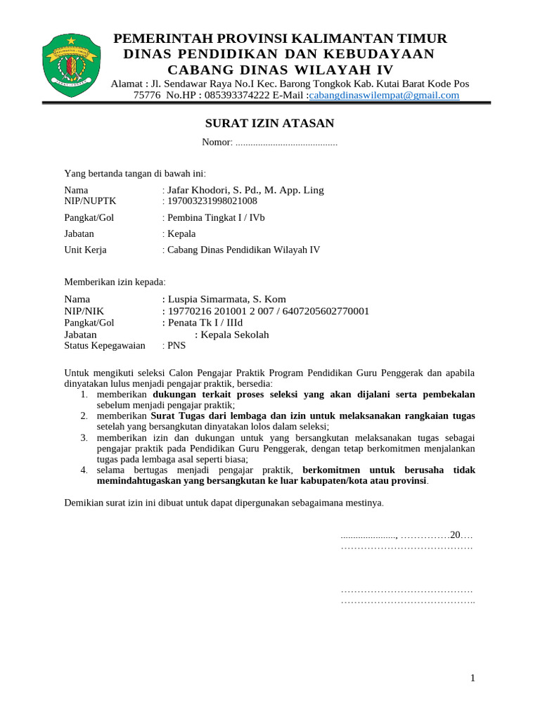 Surat Izin Atasan | PDF