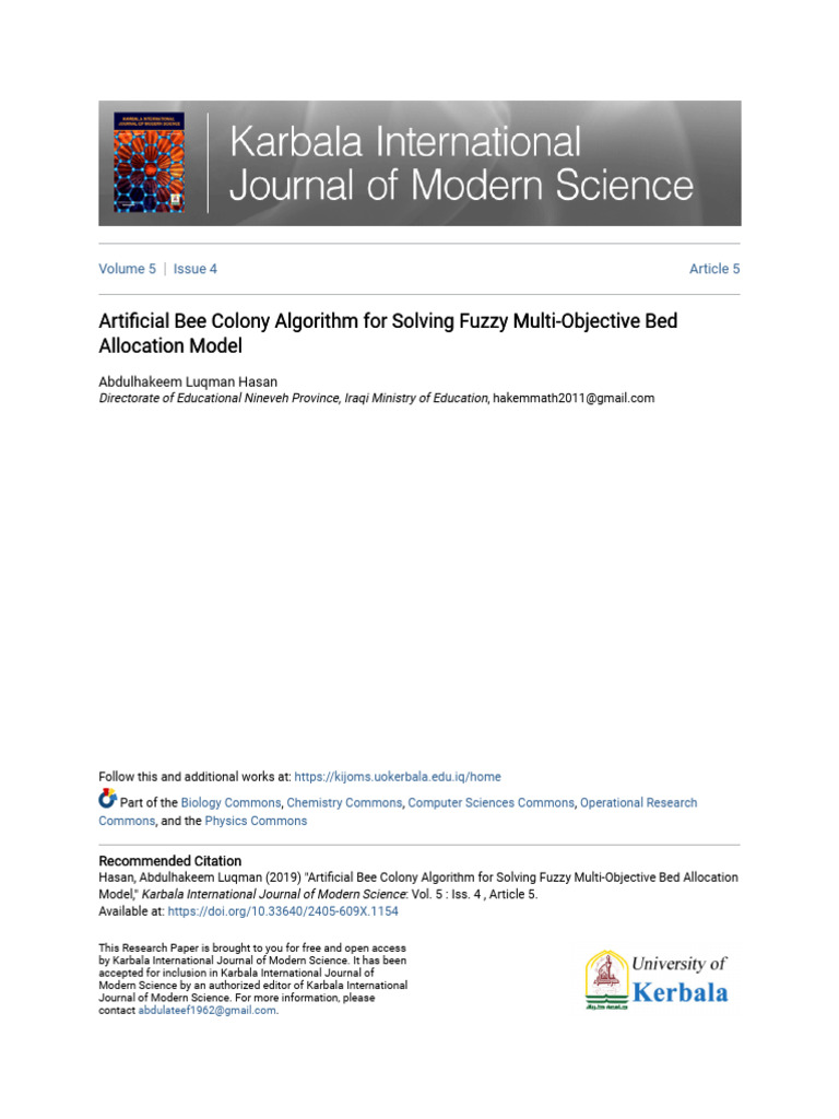 Artificial Bee Colony Algorithm For Solving Fuzzy Multi Objective Pdf Fuzzy Logic Function