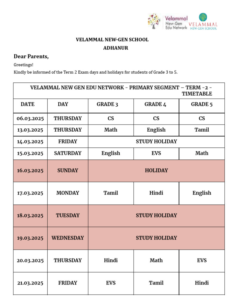 Primary - Sa 2 & Holiday Circular | PDF