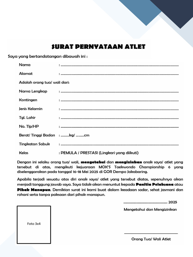 formulir pernyatan atlet | PDF