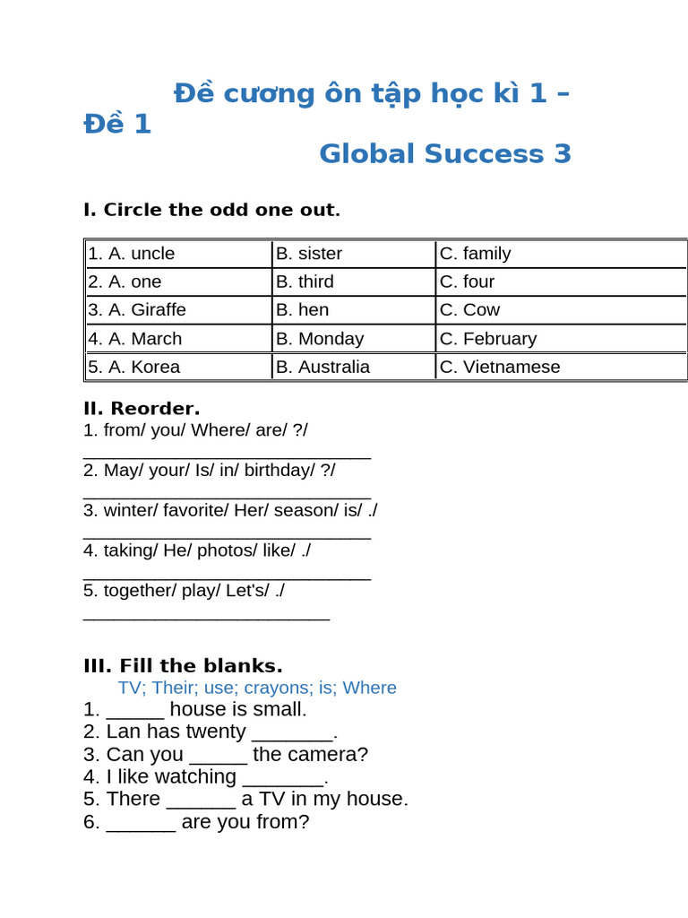Đề Cương Ôn Tập Học Kì 1 Fa3 | PDF