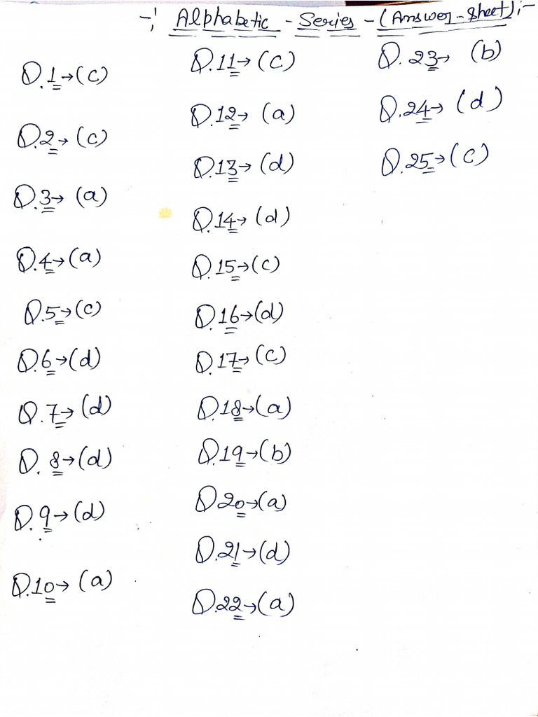 Alphabetic Series Question Answer Sheet | PDF