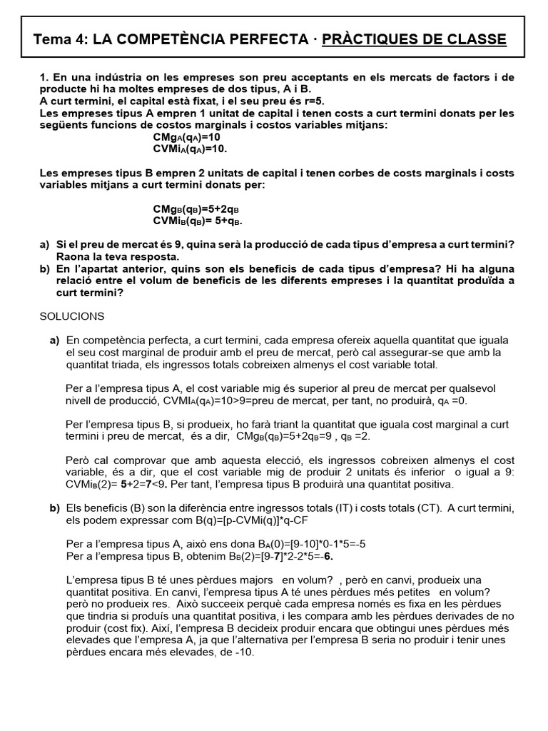 Tema 4 Pràctiques de classe MICRO-ADE | PDF