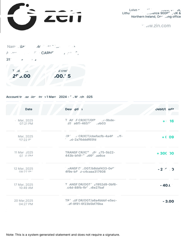 Zen Account Statement PDF | PDF