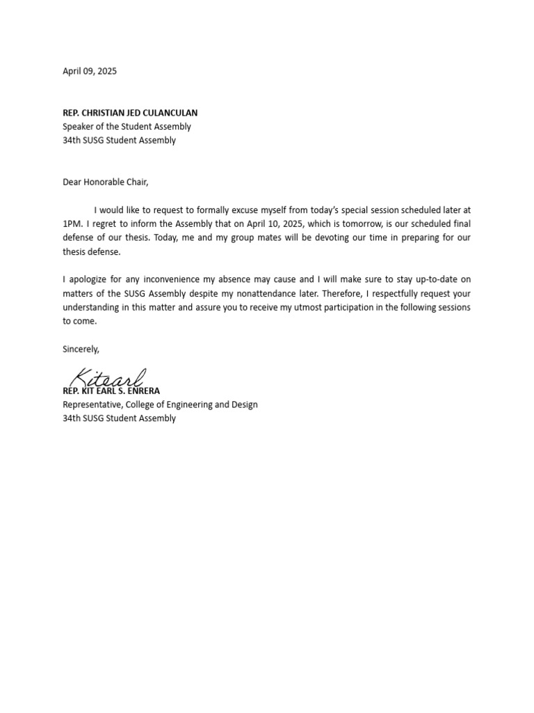 8th SS Excuse Letter | PDF