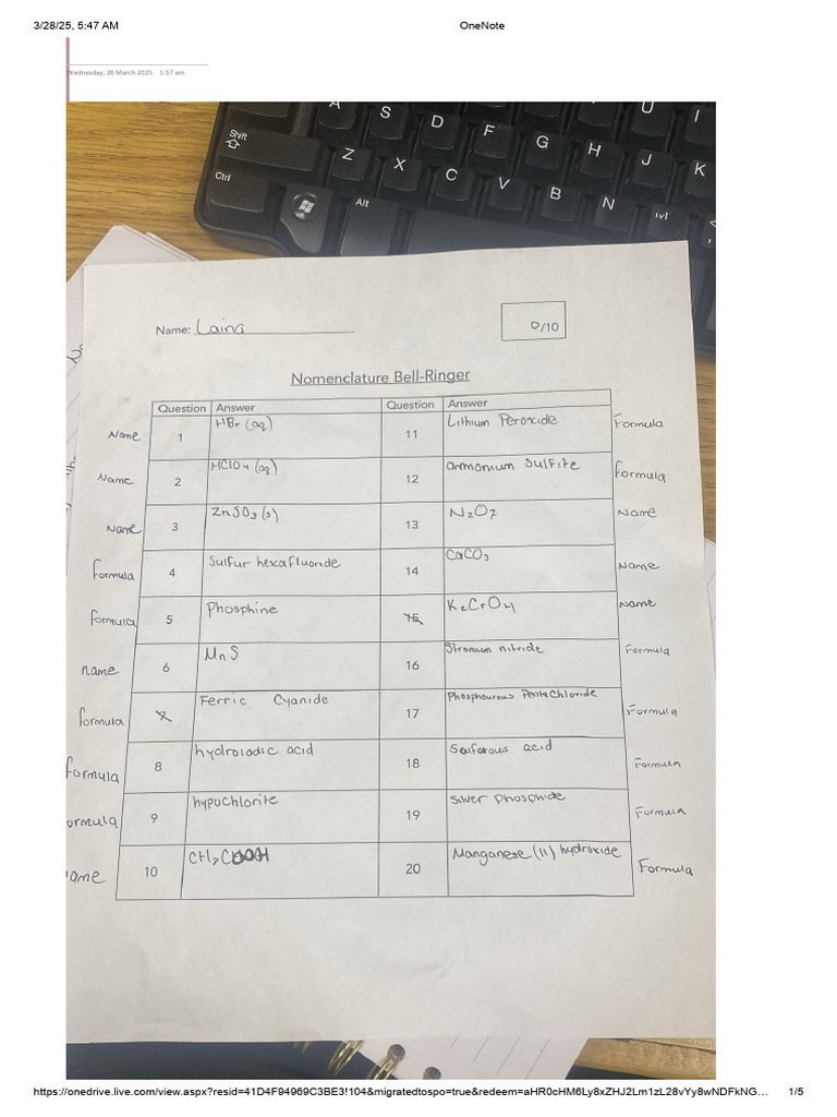 Chem Worksheet | PDF