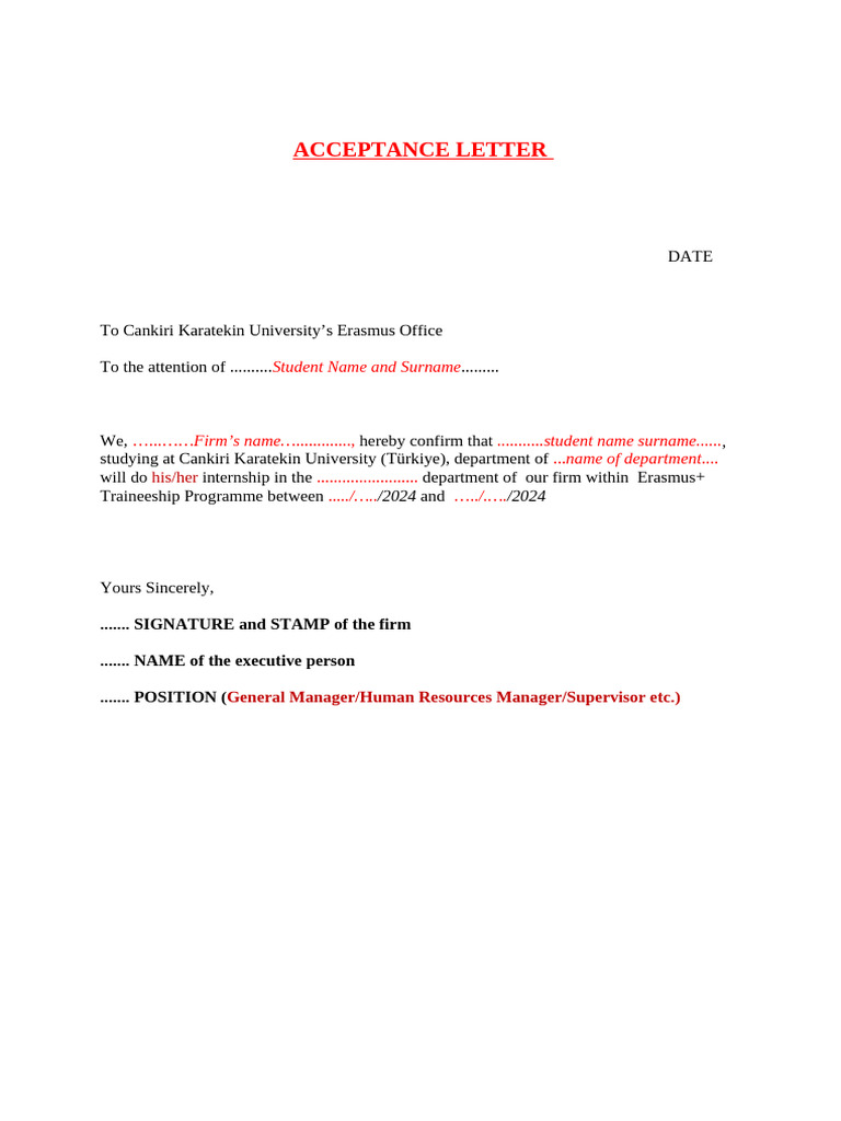 Staj Ornek Davet Mektubu | PDF