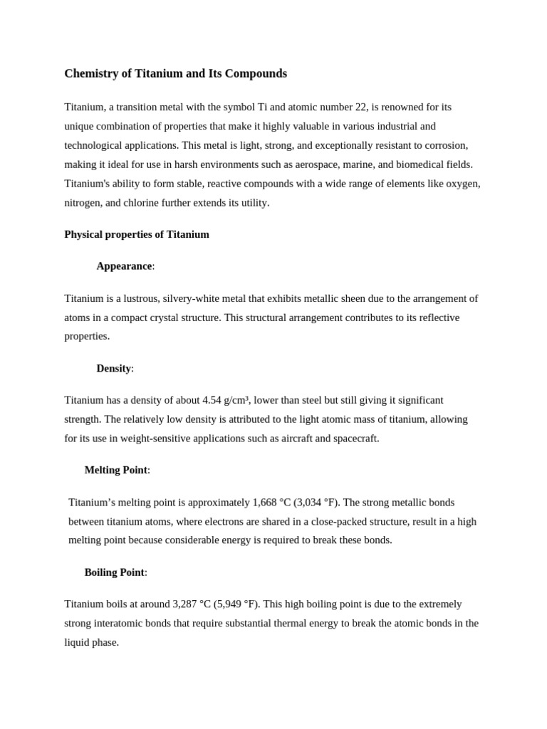 Chemistry of Titanium and Its Compounds | PDF | Titanium | Titanium Dioxide