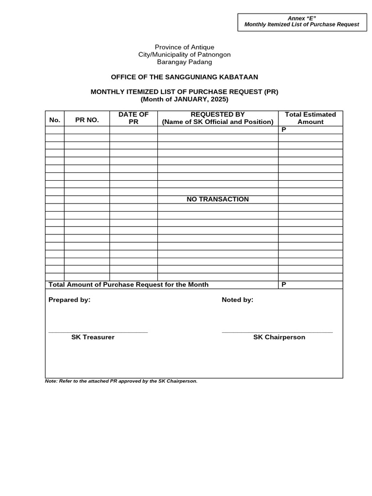 Monthly Purchase Requests for SK Padang | PDF | Youth Organizations | Youth