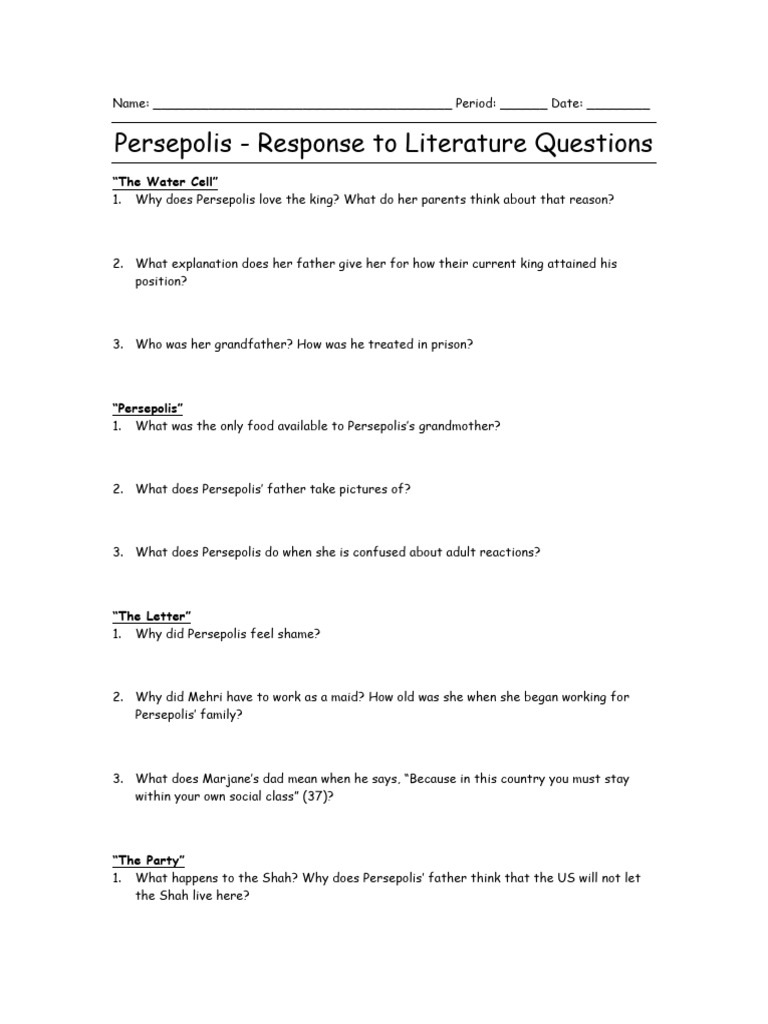 Persepolis Essay Topics and Questions | PDF | Iran