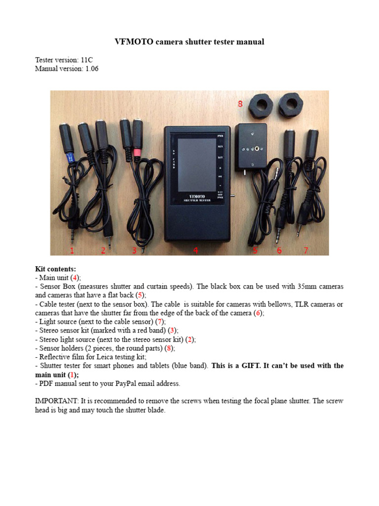 Camera_shutter_tester_manual_v1.5 | PDF | Camera | Shutter (Photography)