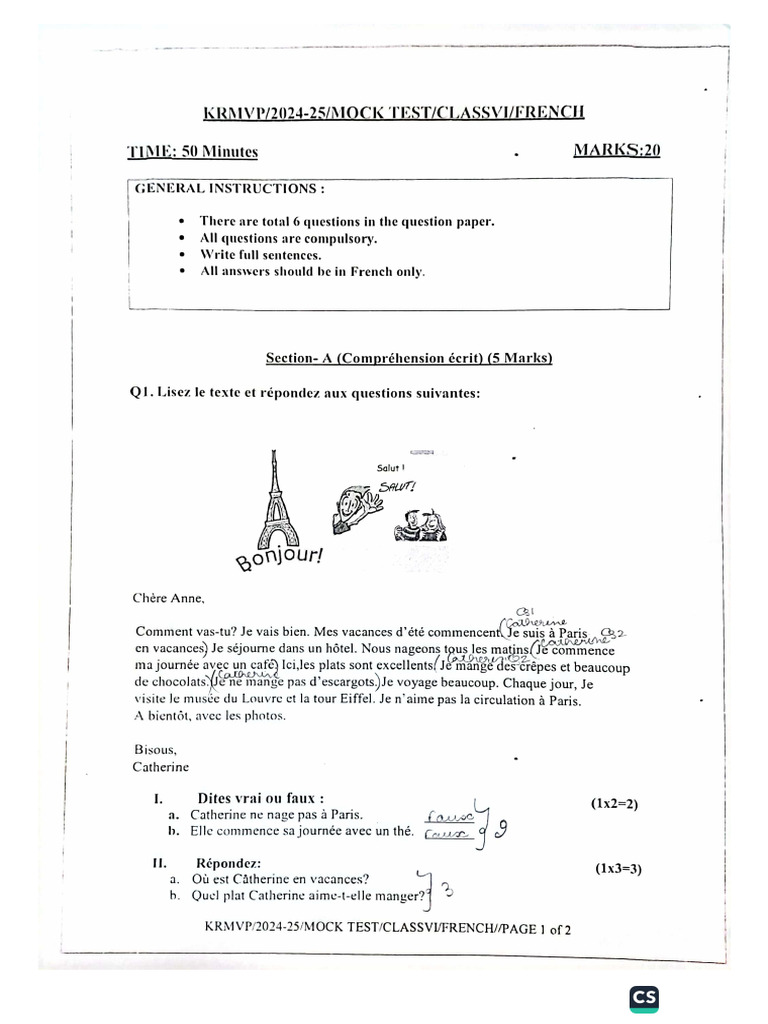 Class 6 - Mock Test Final - KR Mangalam | PDF