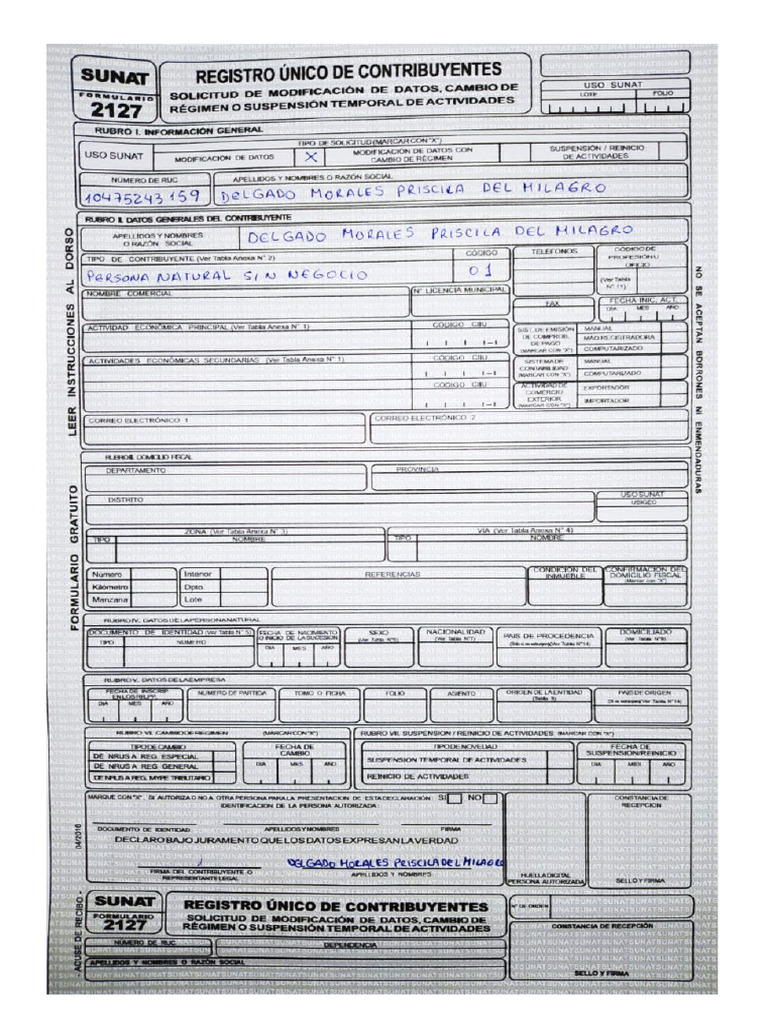 Formulario 2127 | PDF